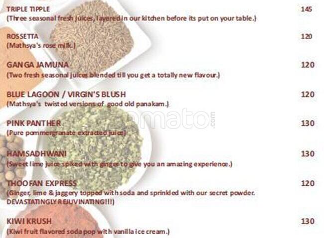 Menu at Mathsya Bangalore, Bengaluru, 48