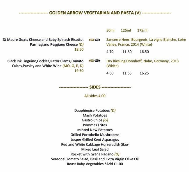Menu at Golden Arrow - Hotel Pullman London St Pancras, London