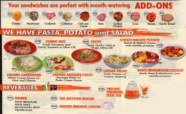 Menu at The Sandwich Guy restaurant, Manila, HXQM+XMF
