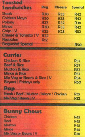 Menu at Wrap n Go akhalwayas fast foods, Johannesburg