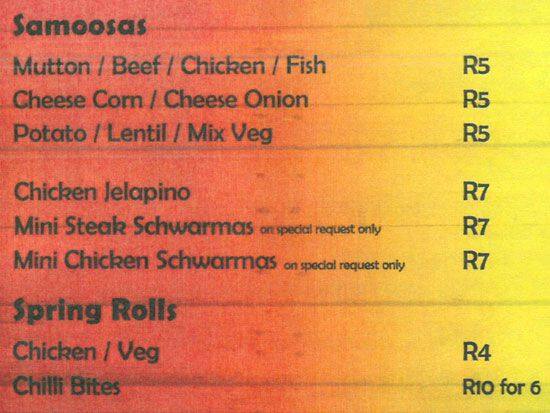Menu at Wrap n Go akhalwayas fast foods, Johannesburg