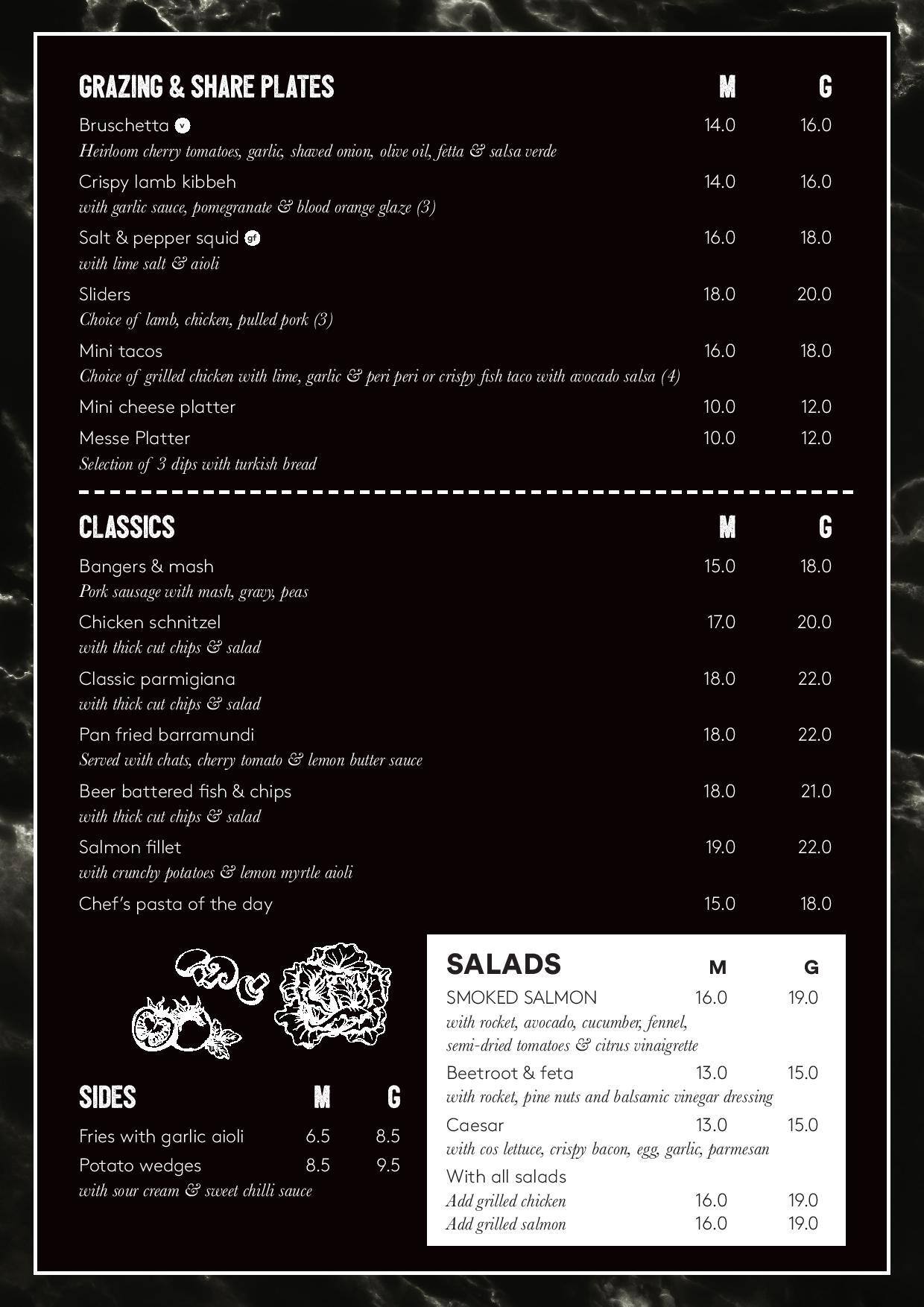 Menu at Bronte Bowling Club Bistro, Waverley