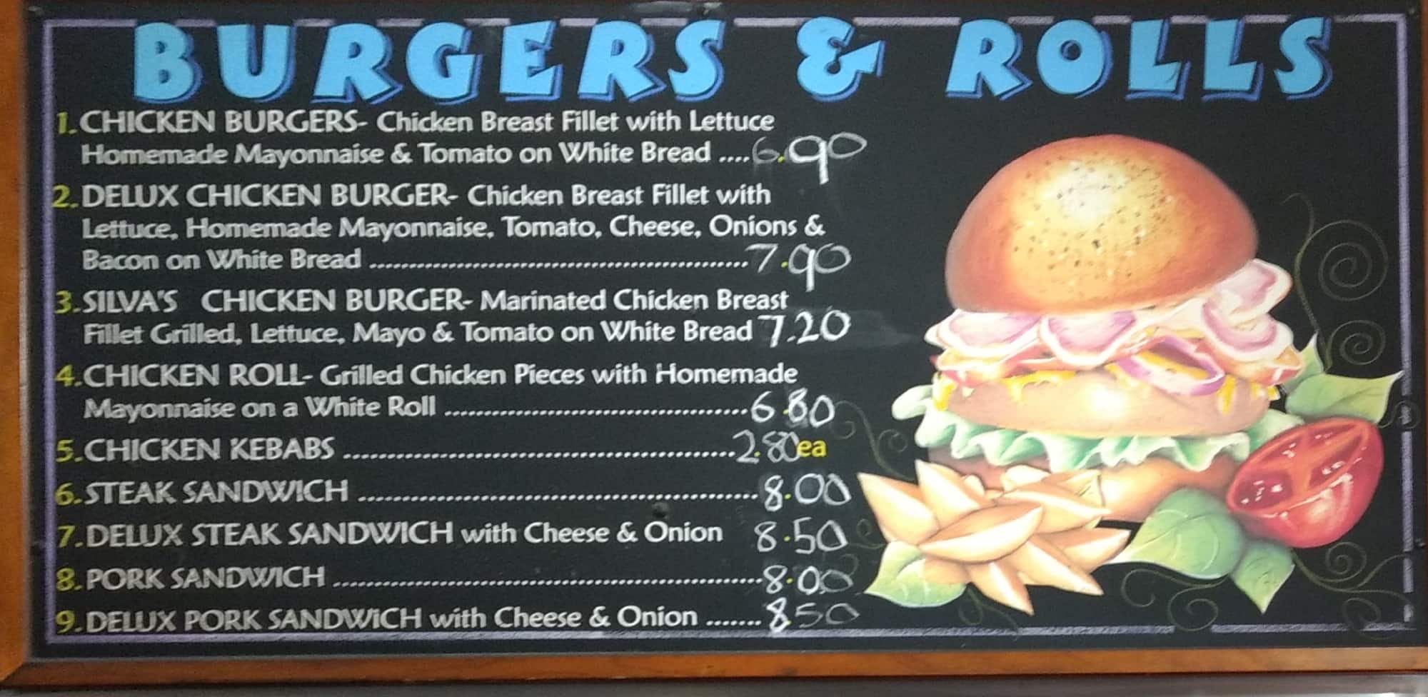 Menu at Silvas restaurant, Petersham