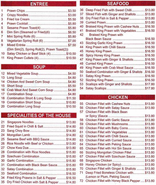 Happy Dragon Menu