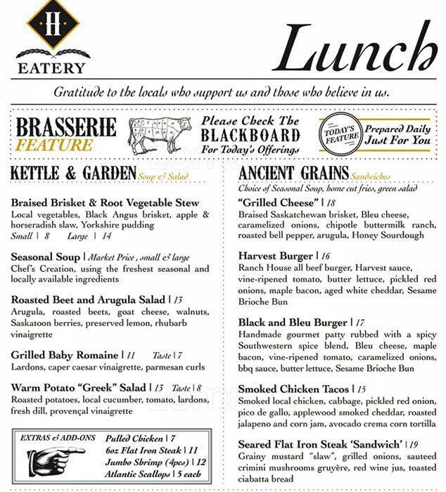 Menu at Harvest Eatery and The Blind Boar restaurant, Shaunavon
