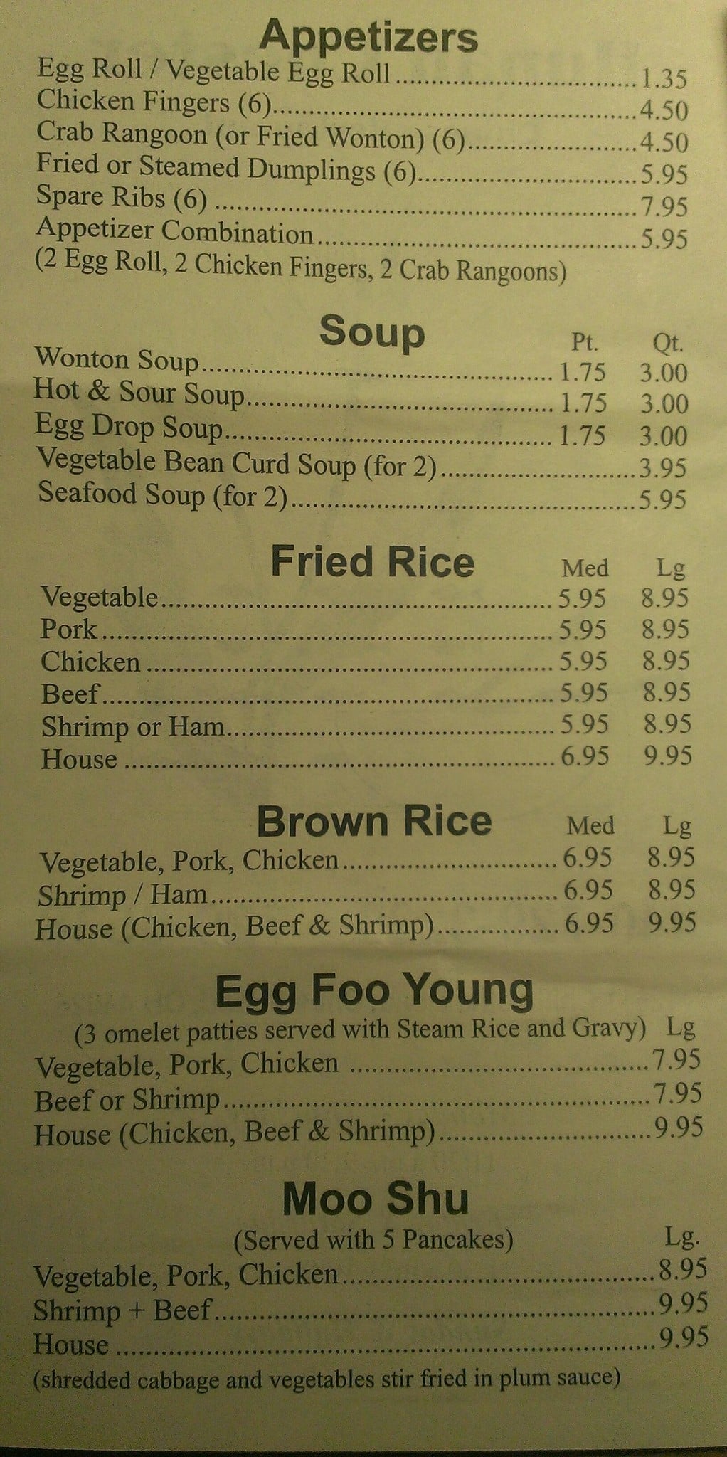 Menu at Hunan Chester restaurant, Chesterland