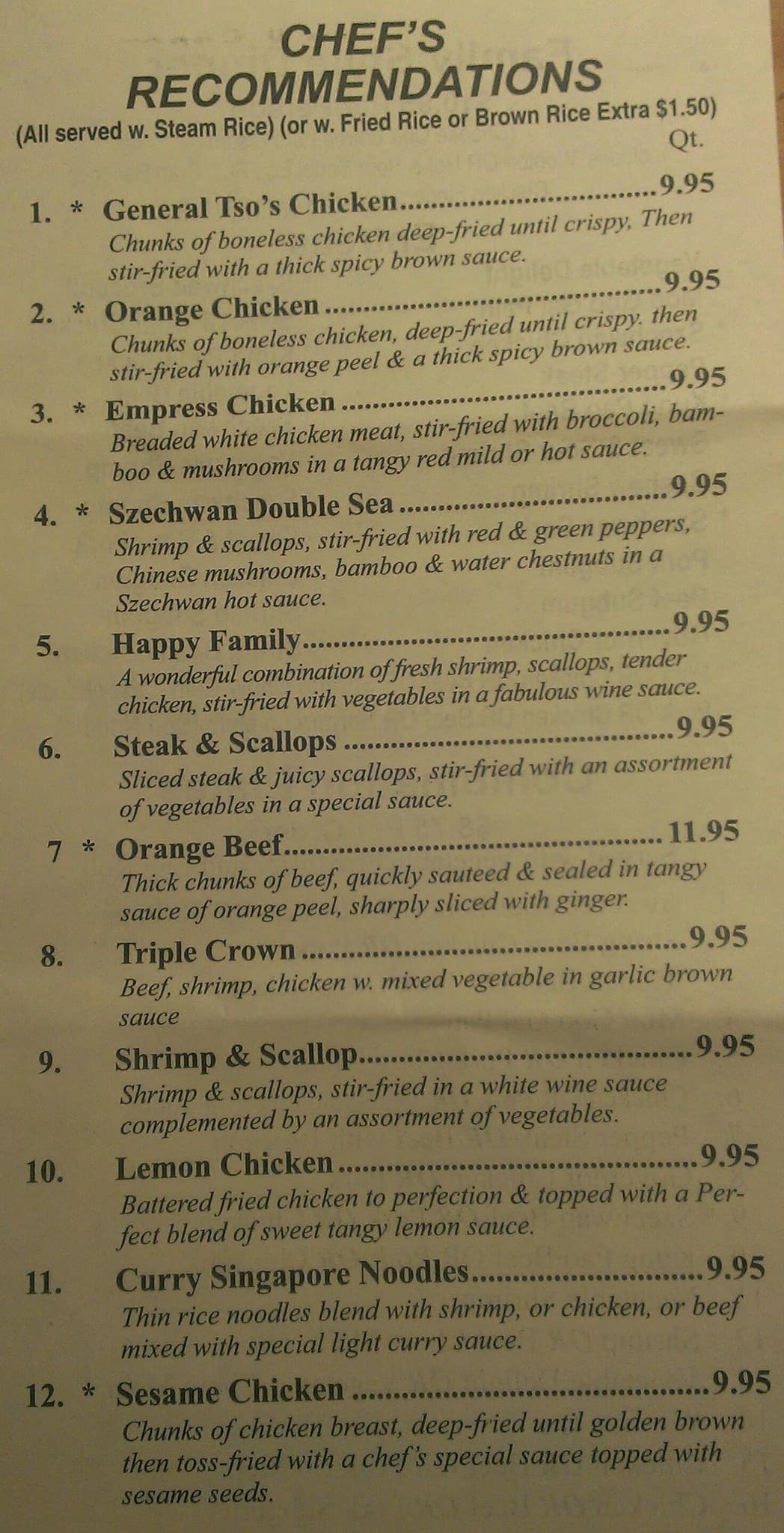 Menu at Hunan Chester restaurant, Chesterland