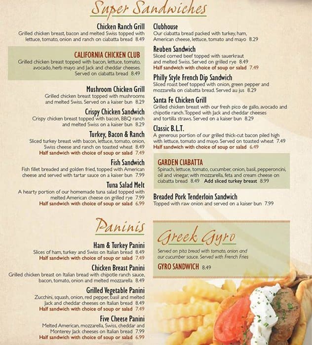 Menu at American Table Restaurant, Warsaw