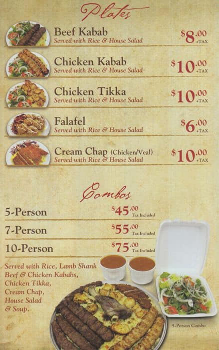 Menu at Noor Fine Food restaurant, Toronto
