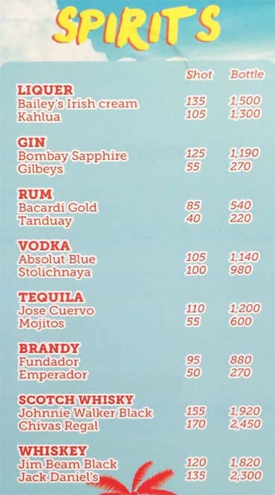 Menu at Coco Palms Restaurant, Compostela