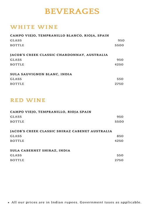 Menu of Sky Bar - Renaissance Lucknow Hotel, Gomti Nagar, Lucknow