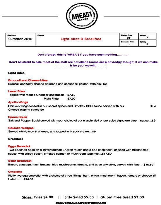 Area 51 Menu, Menu for Area 51, Silverdale, Auckland - Menumania/Zomato