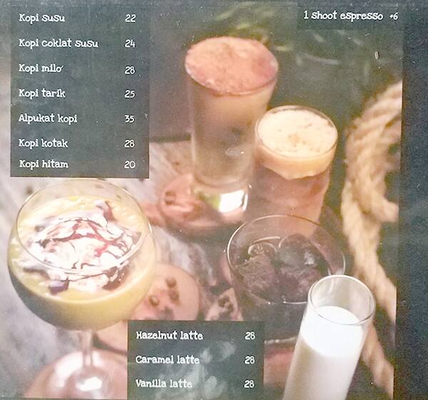 Menu at Kopikoboy cafe, South Jakarta