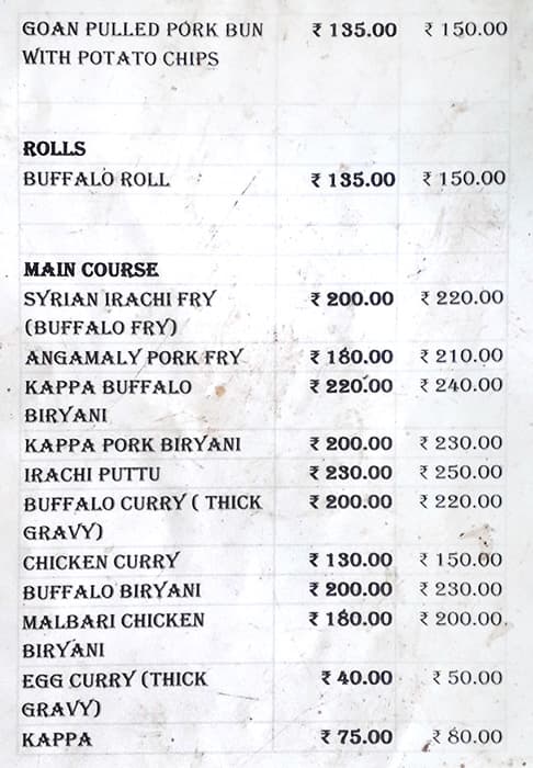 Menu of Boscos, Hennur, Bangalore