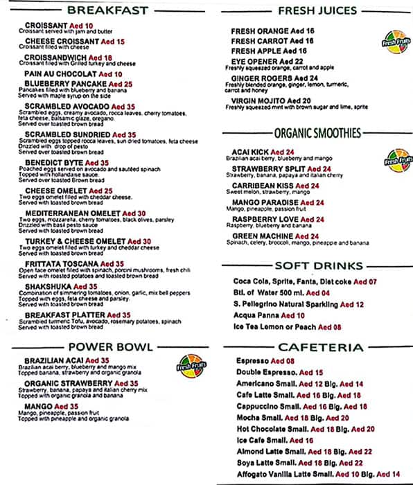 Menu of One Byte Cafe, Dubai Silicon Oasis (DSO), Dubai