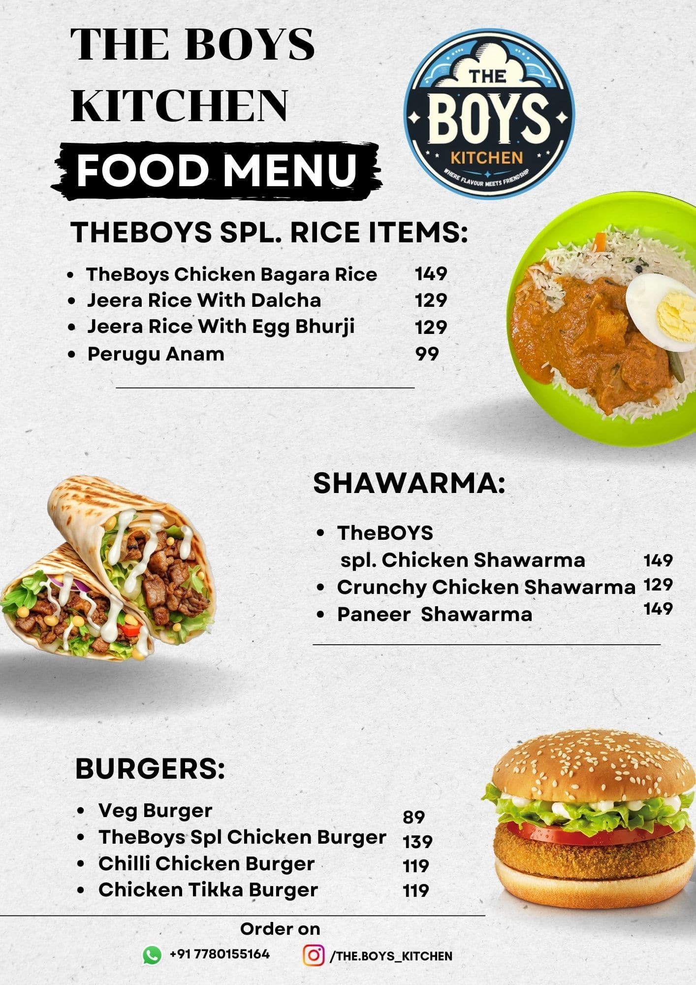 Menu of The Boys Kitchen, Adikmet, Hyderabad