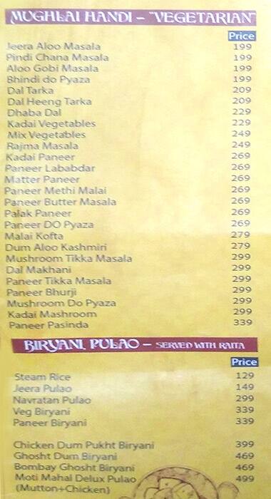 Menu at Moti Mahal Delux, New Delhi, Okhla Phase 2