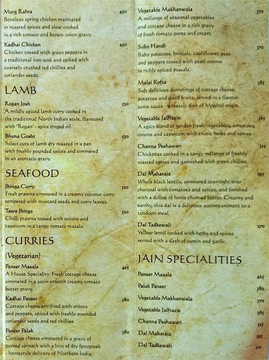 Menu at Copper Chimney, Mumbai, 5VF6+MC7