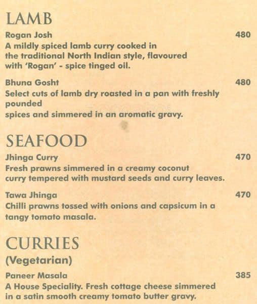 Menu at Copper Chimney, Mumbai, 101