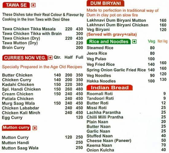 Menu at Handi, New Delhi, 31/2