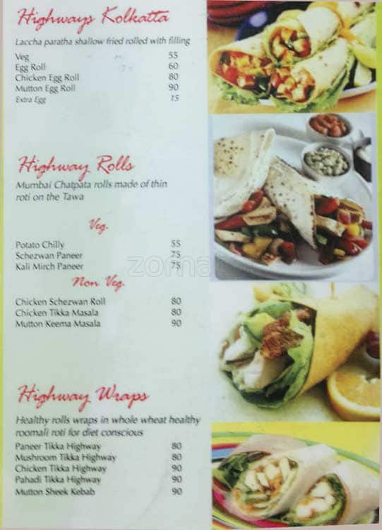 Menu at Highway Rolls, Navi Mumbai