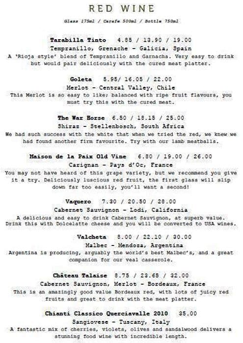 Menu at Terrace Restaurant, London, The Strand