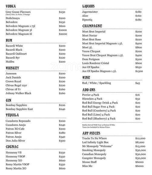 Menu at Century pub & bar, Toronto, 580 King St W