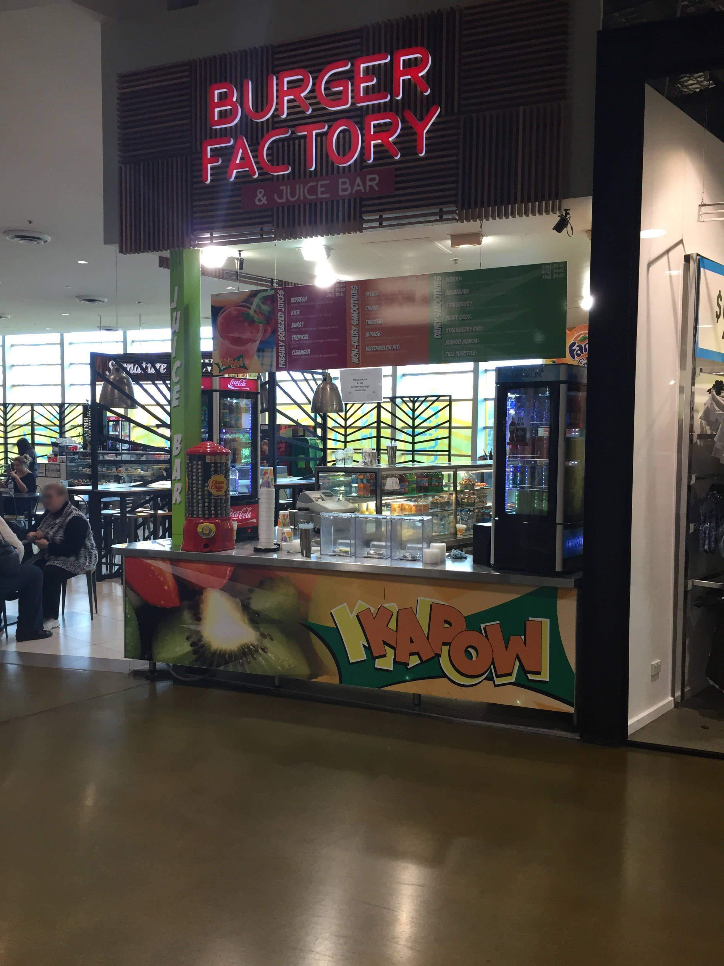 Menu of Burger Factory and Juice Bar, Essendon, Melbourne