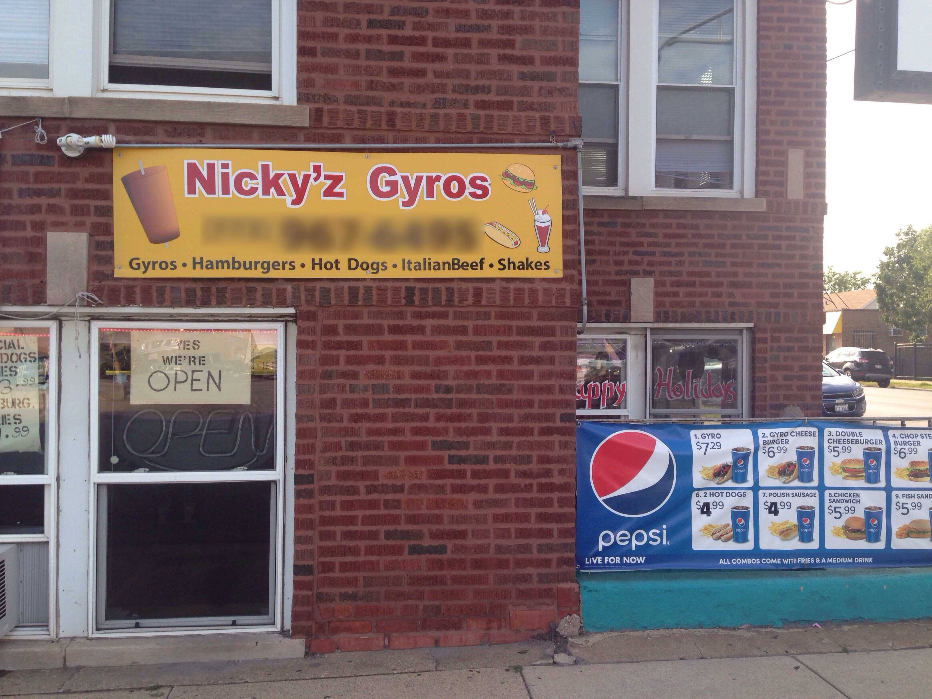 Menu of Nicky'Z Gyros, East Side, Chicago