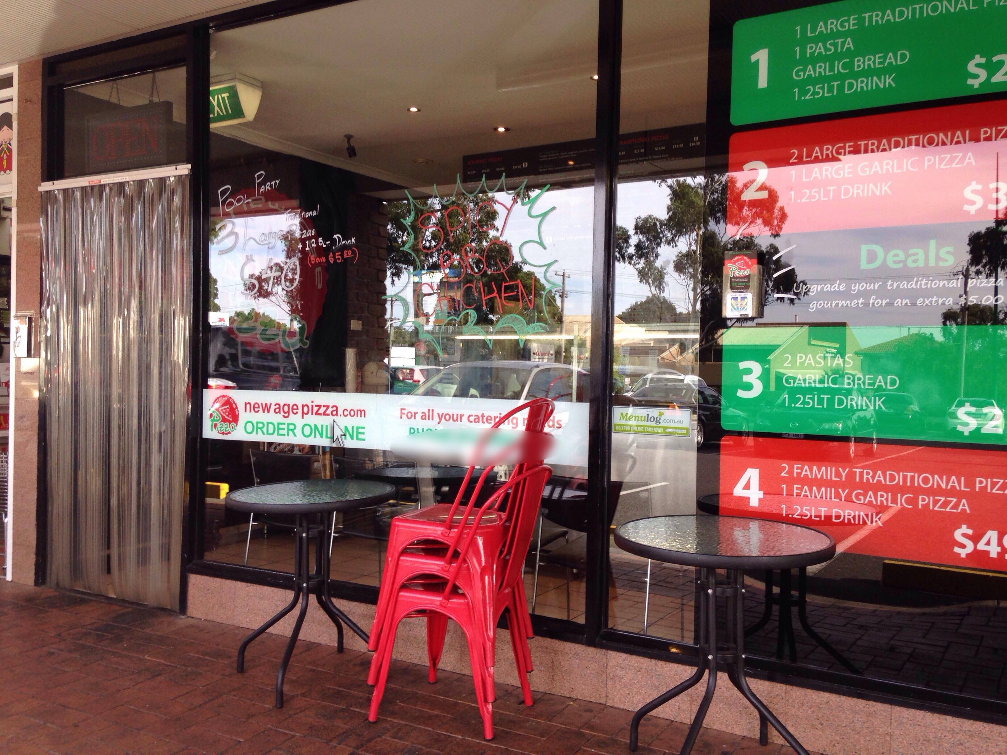 Menu of New Age Pizza, Doncaster East, Melbourne