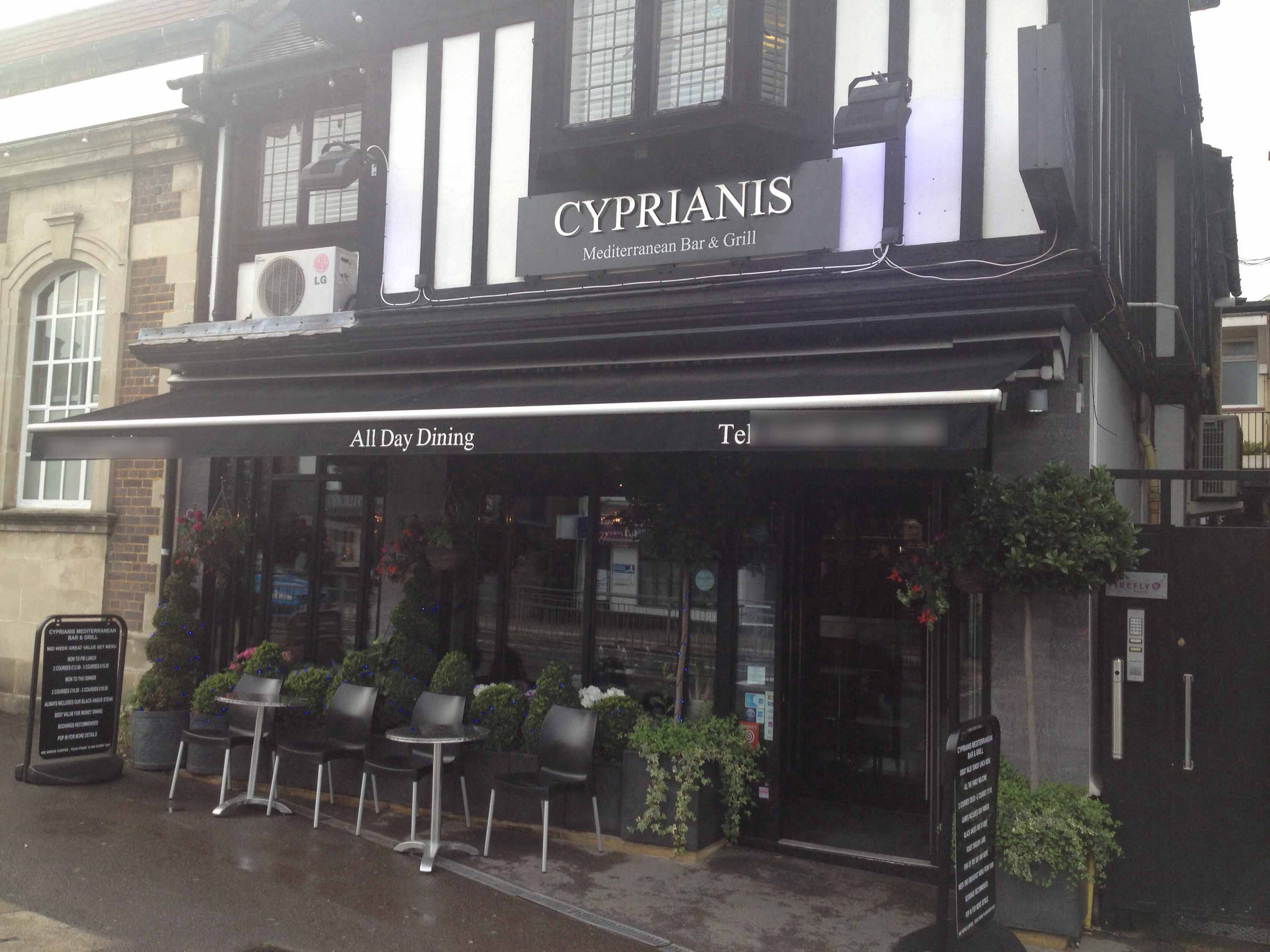 Menu of Cyprianis, Bromley, London