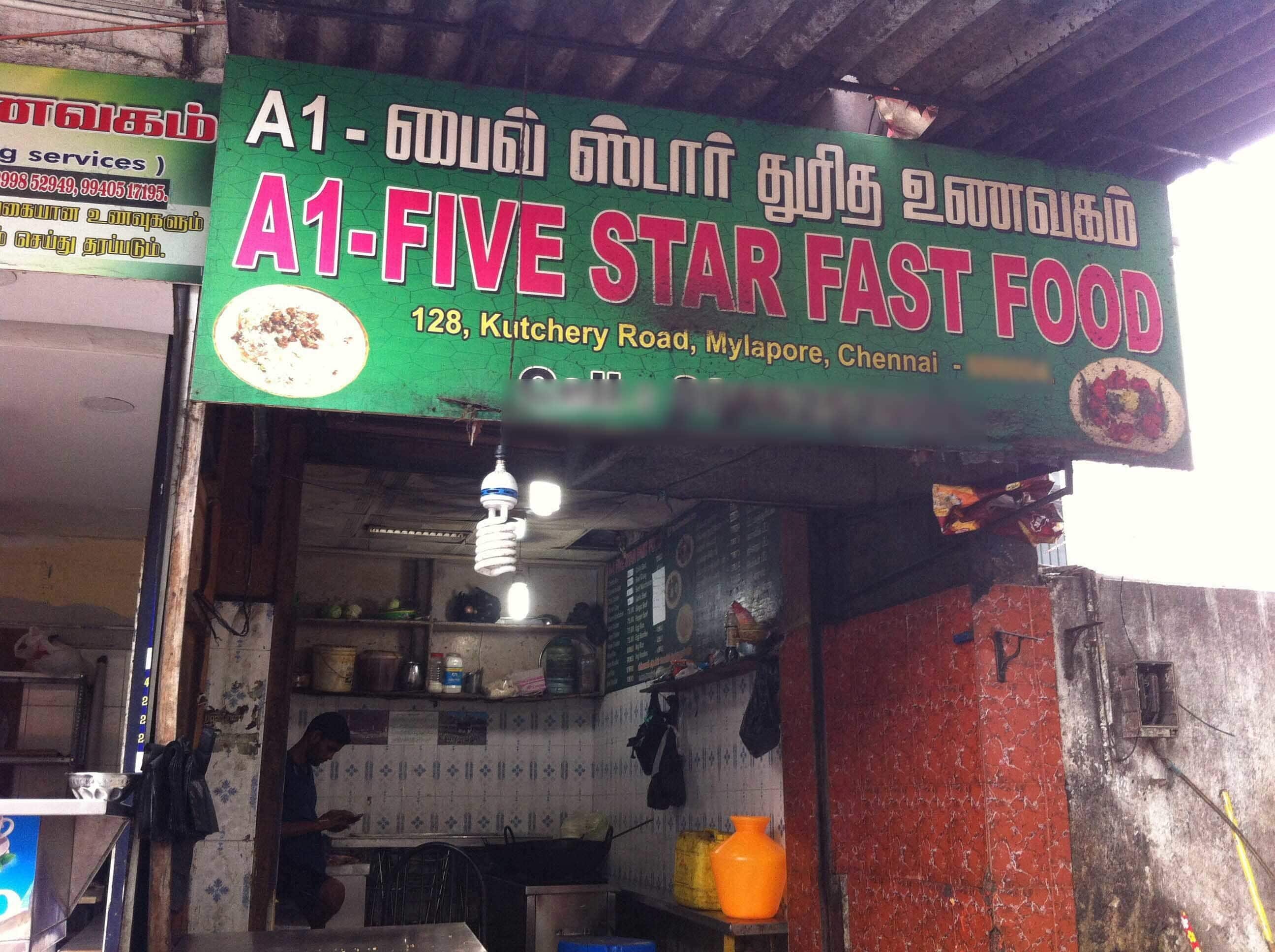Menu of A 1 Five Star Fast Food, Mylapore, Chennai