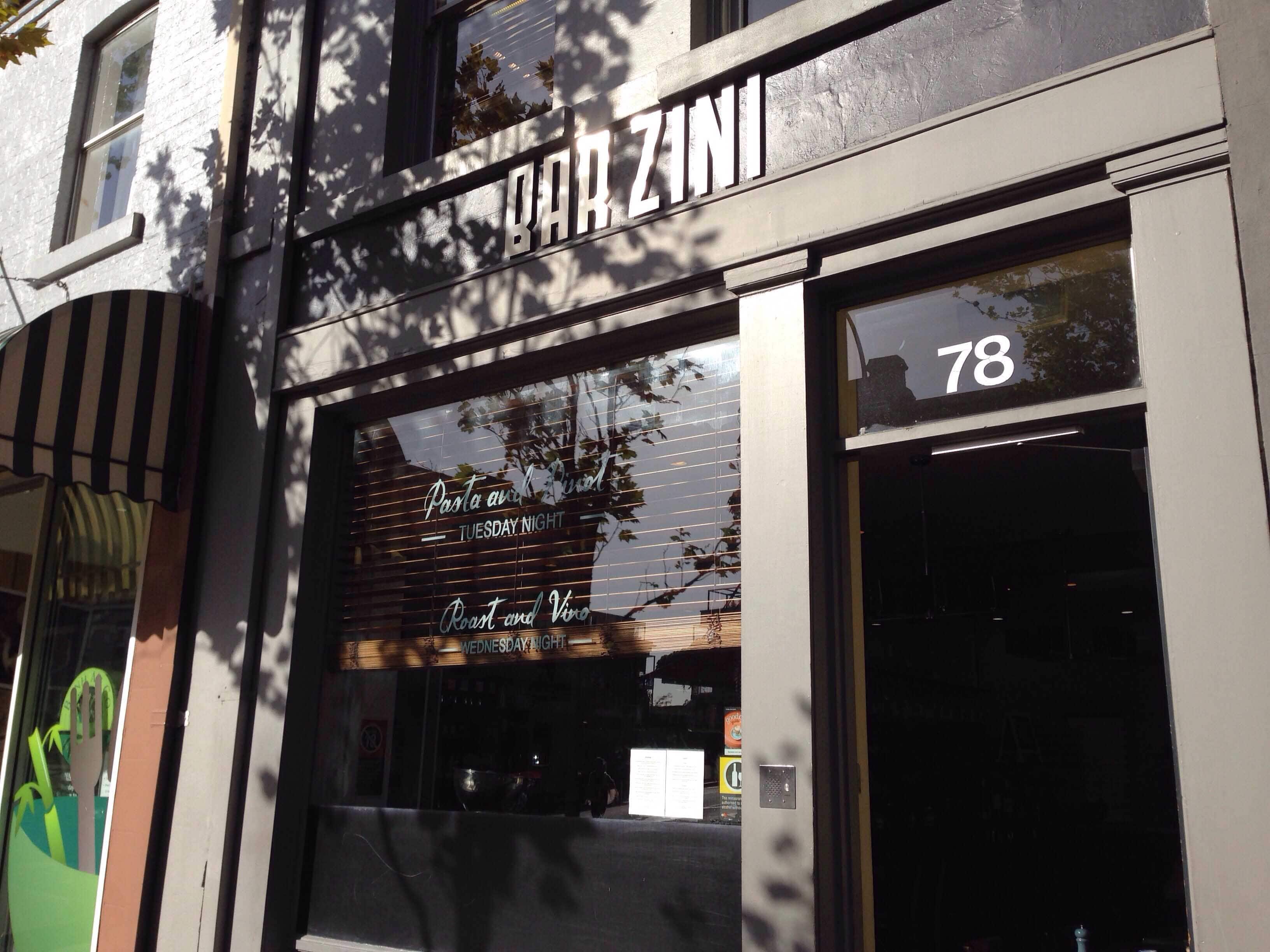 Menu of Bar Zini, Pyrmont, Sydney