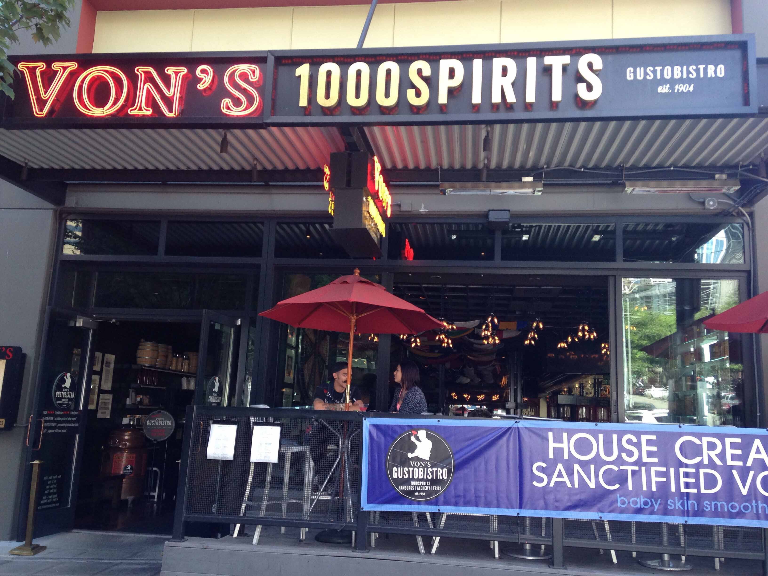 Von's 1000 Spirits Menu, Menu for Von's 1000 Spirits, Downtown, Seattle