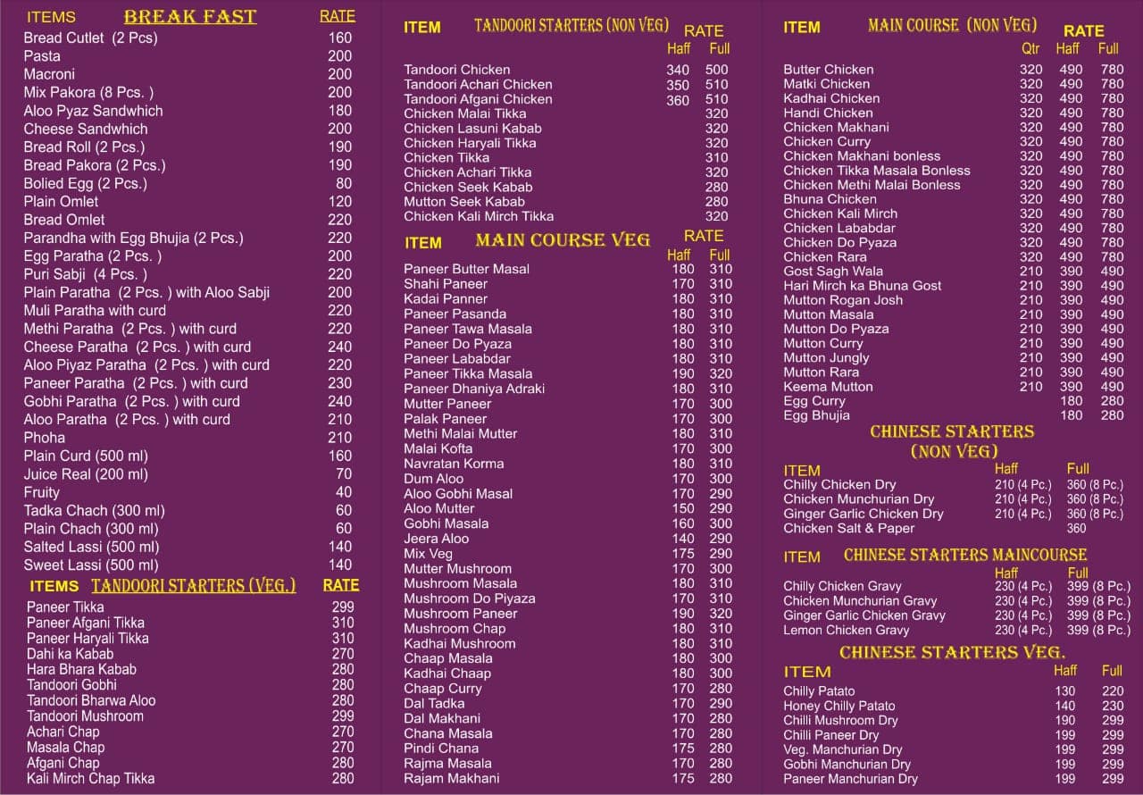 Menu of Chawla's Chicken, Sector 53, Noida