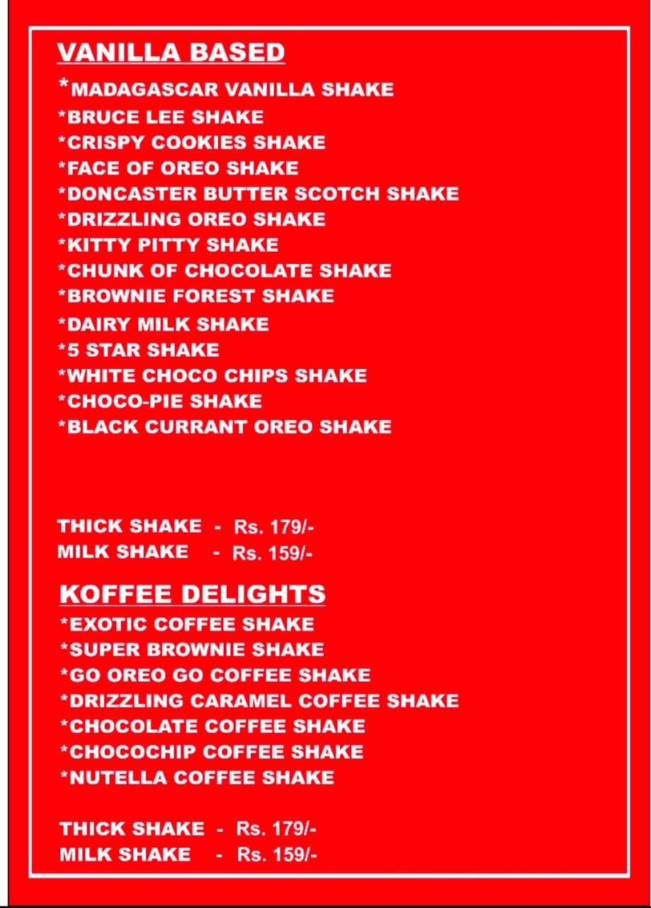 Menu of United Shakes & More, Tolichowki, Hyderabad