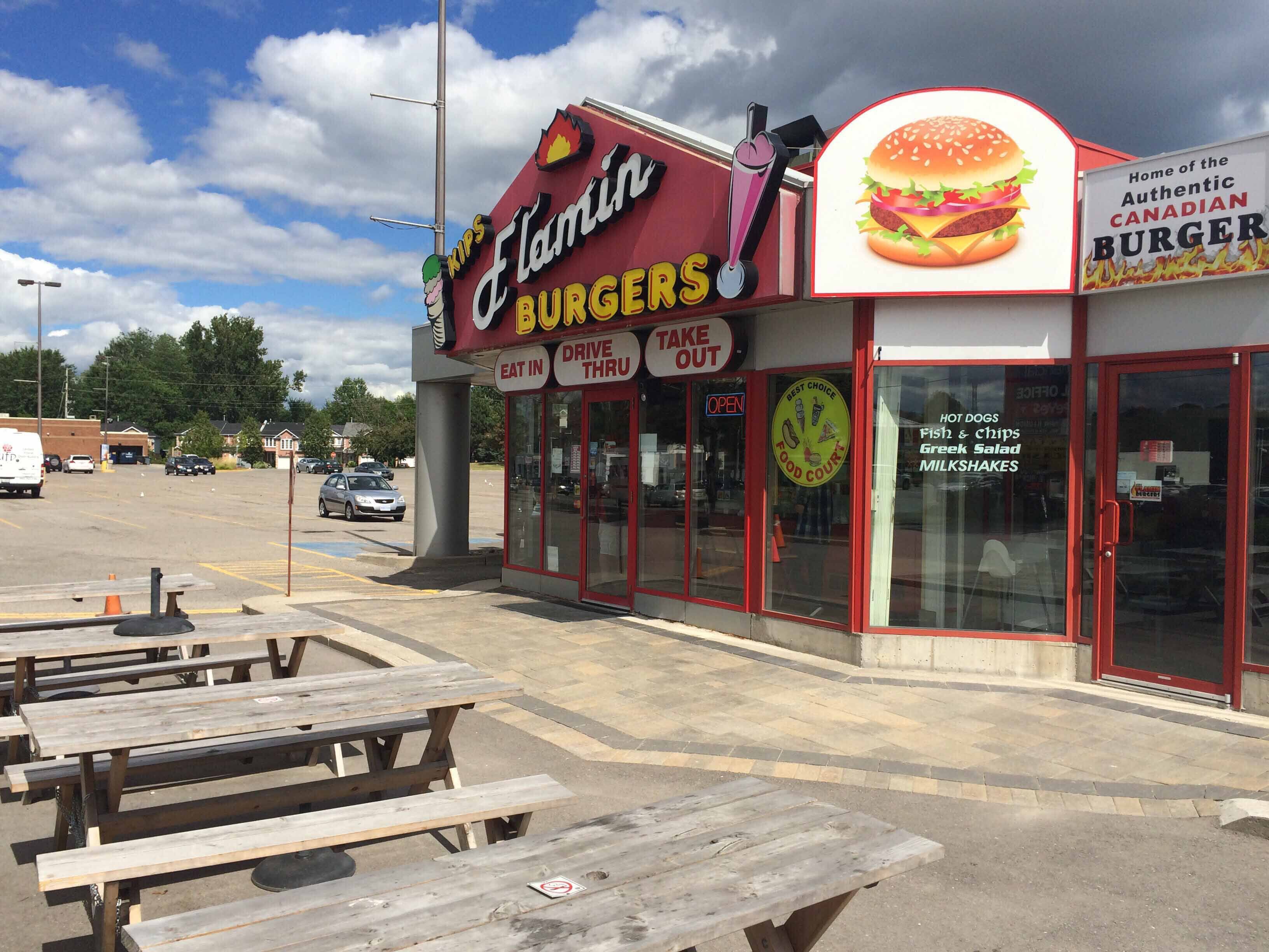 Menu of Kips Flaming Burgers, Pickering, Toronto