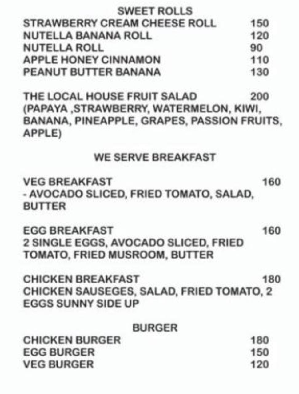 Menu of Local Place, Siolim, Goa