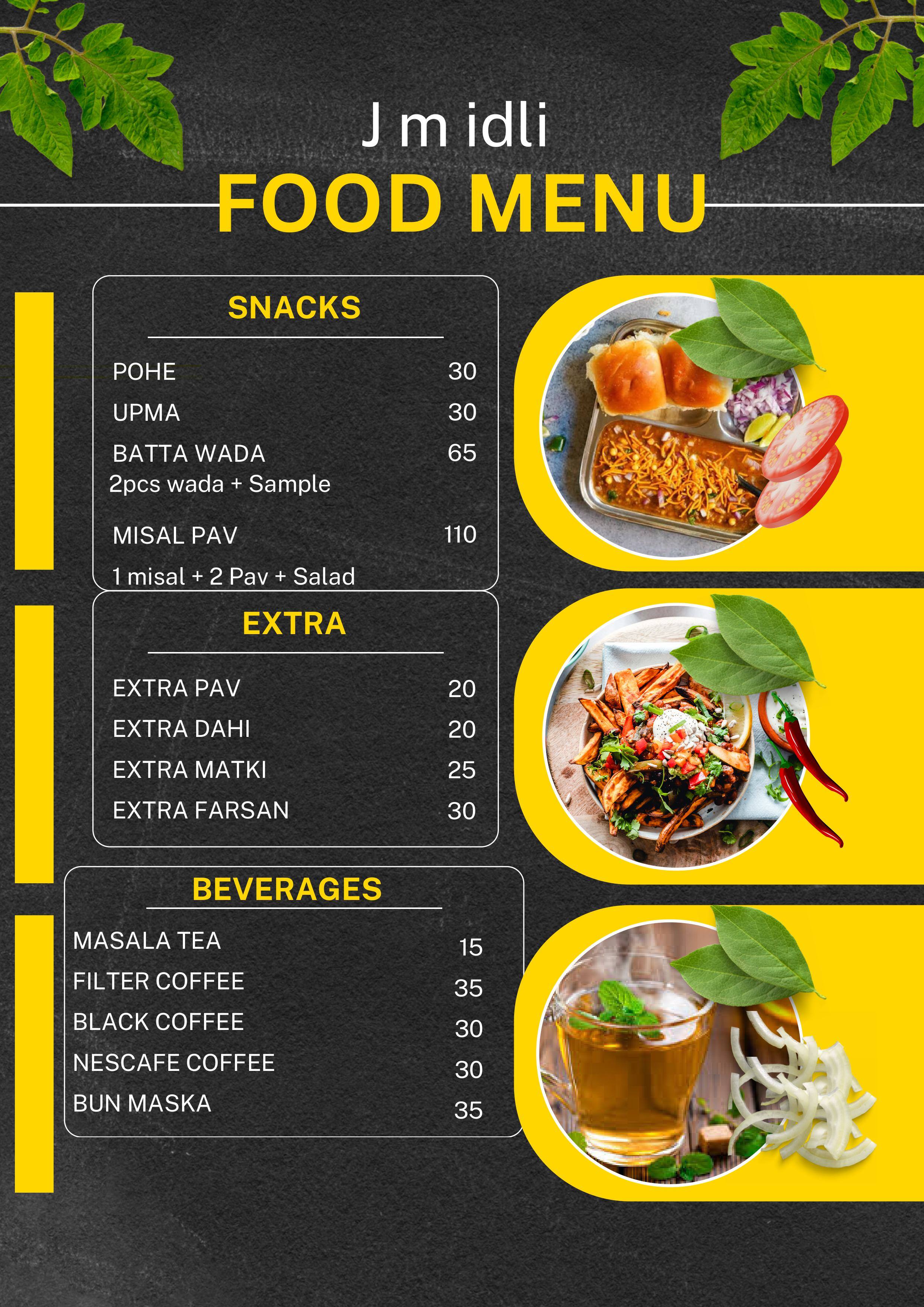 Menu of JM Idly Cafe, Ambegaon, Pune