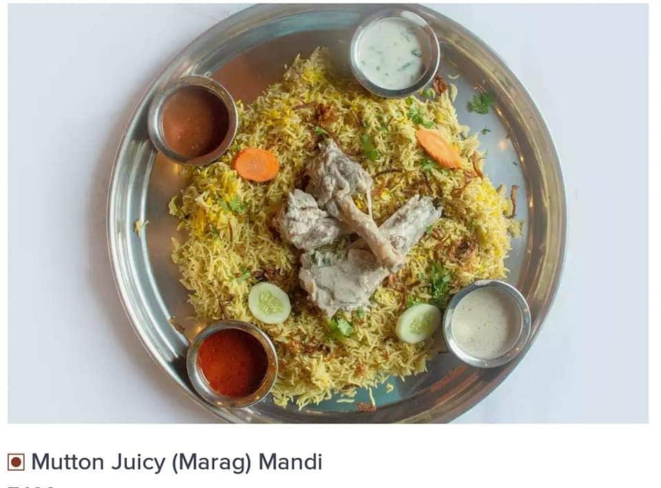 Menu of The Mandi Croods, Gajuwaka, Vizag