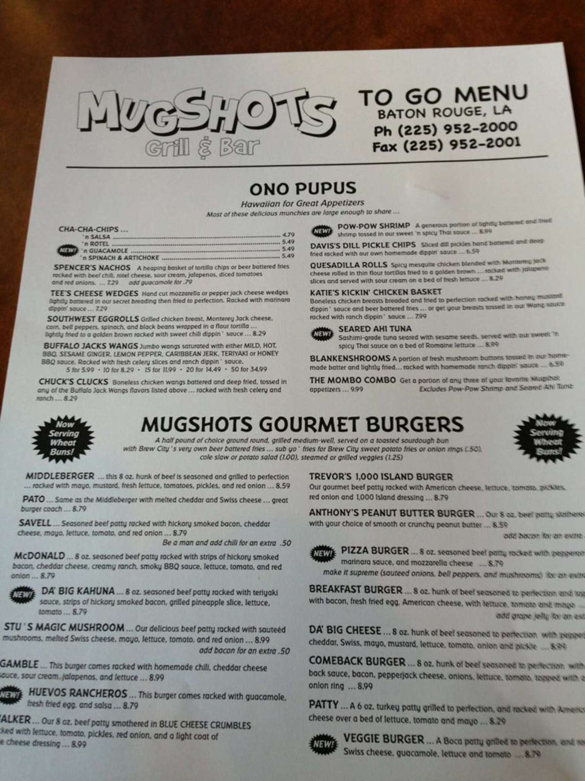 Mugshots Grill Bar A Jackson Foto Del Menu Con Prezzi
