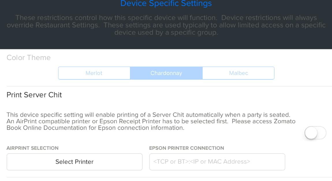 Server Chit Printing